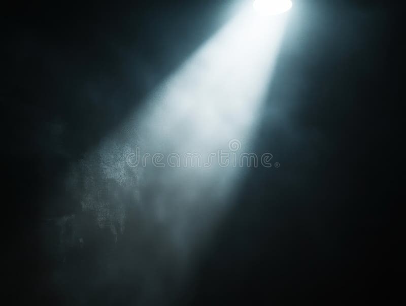 A Single Spotlight Illuminating Fog and Darkness Stock Illustration ...