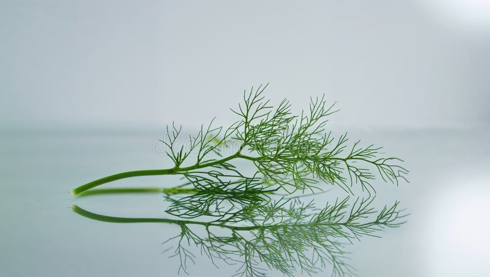 A Single Sprig of Dill Resting on a Reflective Surface. Stock Image ...