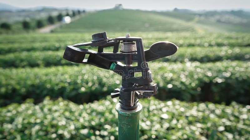 Sprinkler in tea crop stock image. Image of crop, sprinkle - 175485451