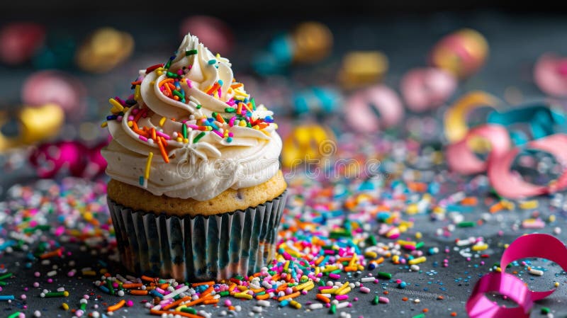 Single Sprinkled Cupcake with Colorful Confetti Stock Image - Image of ...