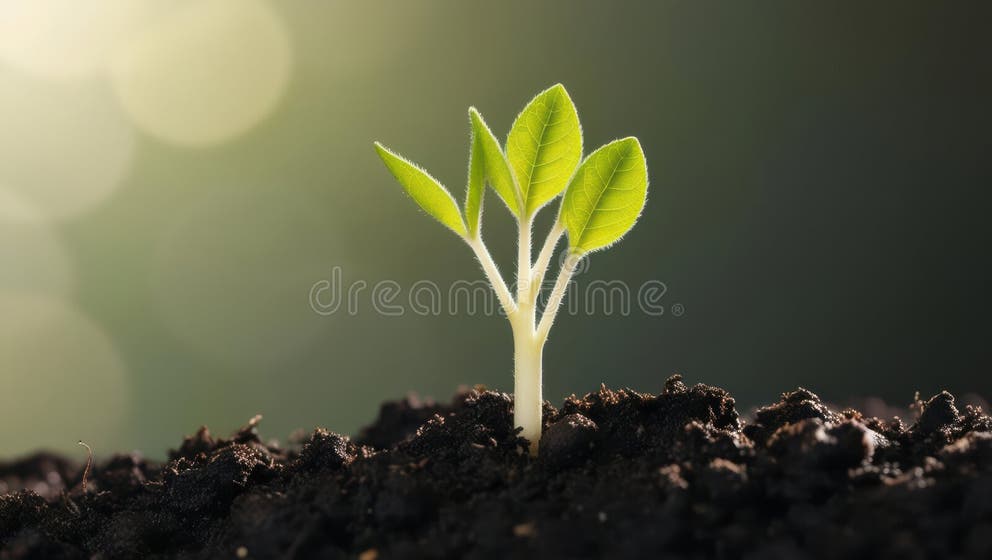 Single Sprout Against Dark Earth, Focus on Potential Stock Illustration ...