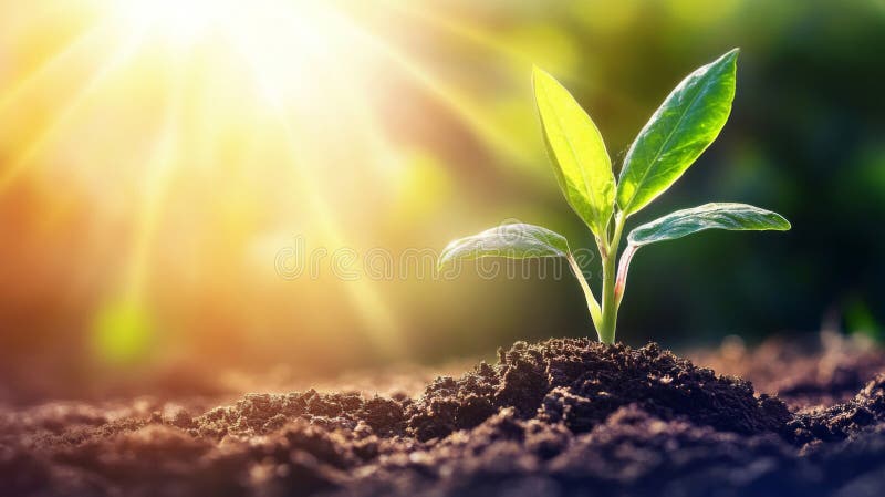A Single Sprout Emerging from the Soil in Sunlight Stock Illustration ...