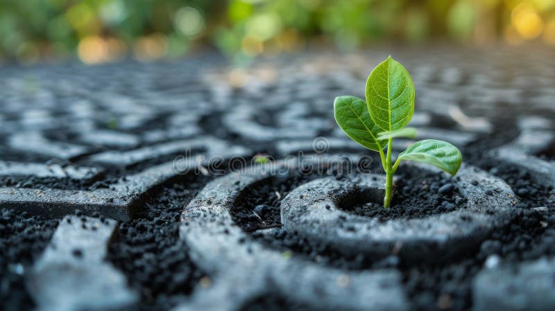 Single Sprout Growing in Dark Soil Maze Pattern Stock Image - Image of ...