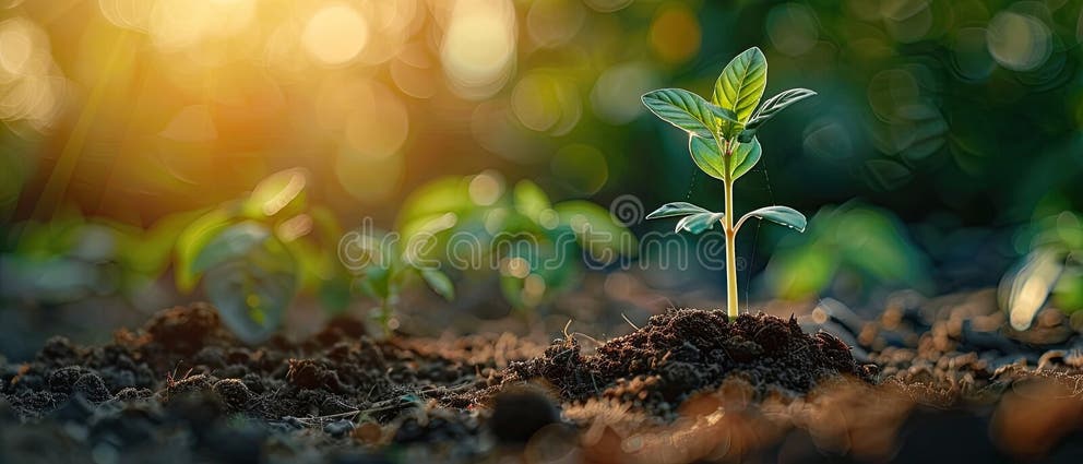 A Single Sprout Reaches for the Light in a Softly Lit Forest Stock ...