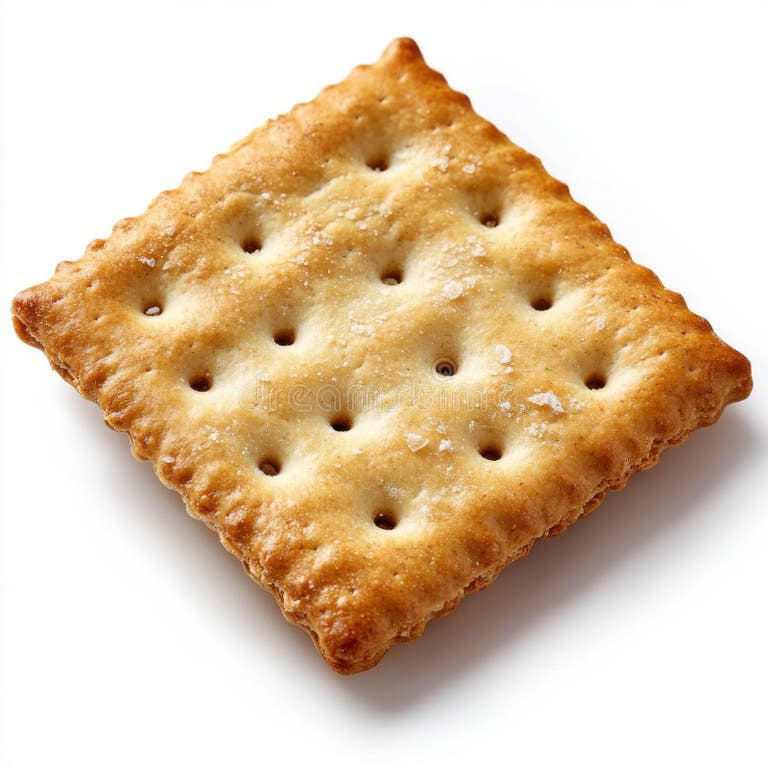 Single Square Cracker with Salt and Perforations on White Background ...