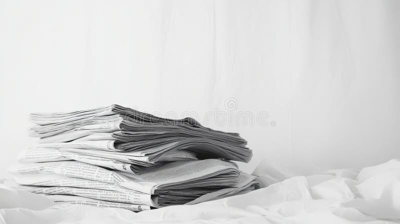 A Single Stack of Aged Newspapers, Isolated on a White Backdrop. Stock ...