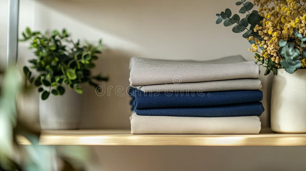 A Single Stack of Folded Uniforms Styled for Home Service Stock Image ...