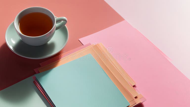 A Single Stack of Printed Meeting Handouts Styled beside a Cup of Tea ...