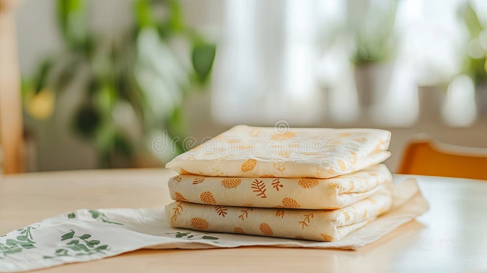 A Single Stack of Reusable Food Wraps Styled on a Light-colored Table ...