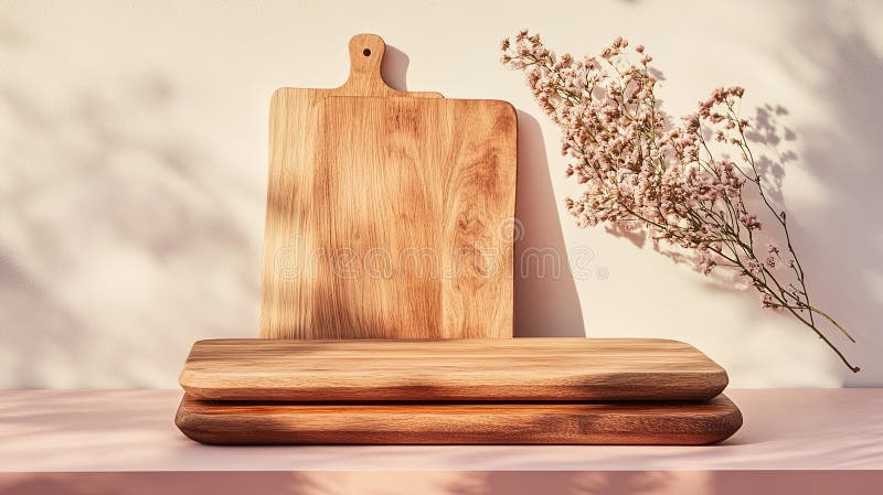 A Single Stack of Wooden Cutting Boards Styled with Natural Grains on ...