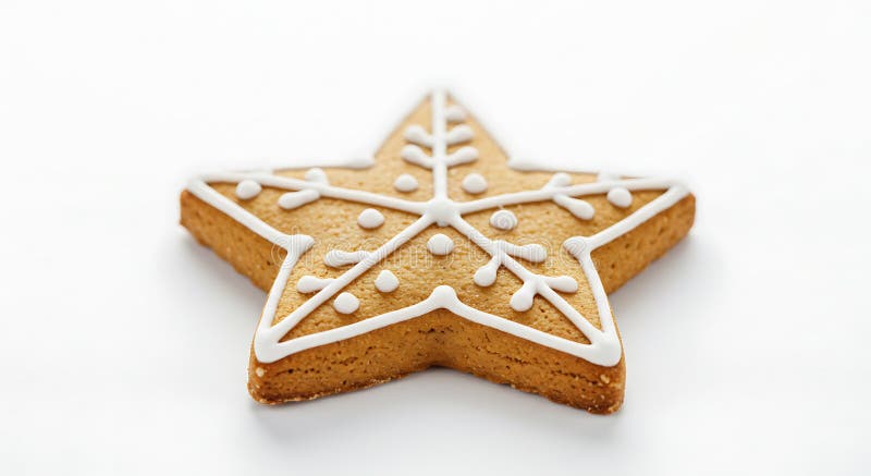 A Single Star Shaped Gingerbread Cookie with White Icing Details on a ...