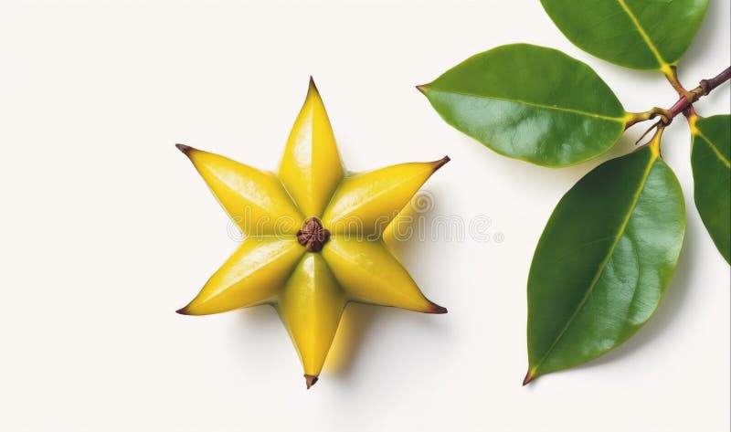 Vibrant Yellow Starfruit White Background Fresh Leaves Stock Photos ...