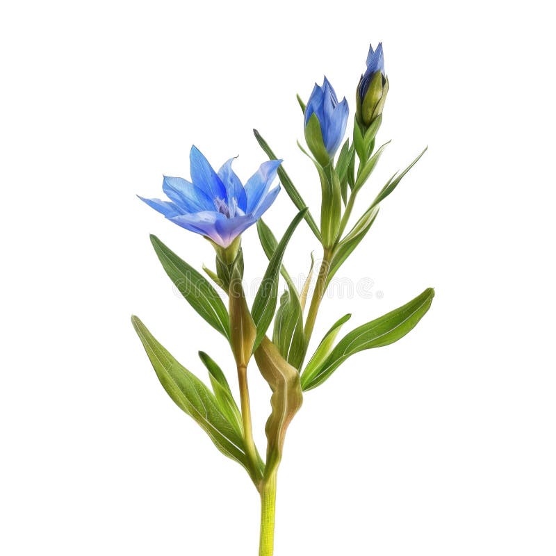 A Single Stem of Blue Wildflowers with Green Leaves Stock Illustration ...