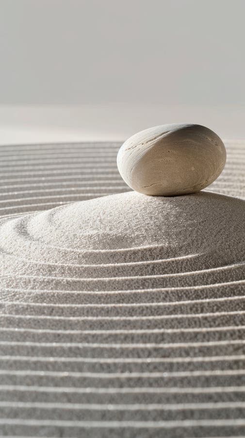 Single Stone on Sand with Zen Garden Patterns, Minimalist and Tranquil ...