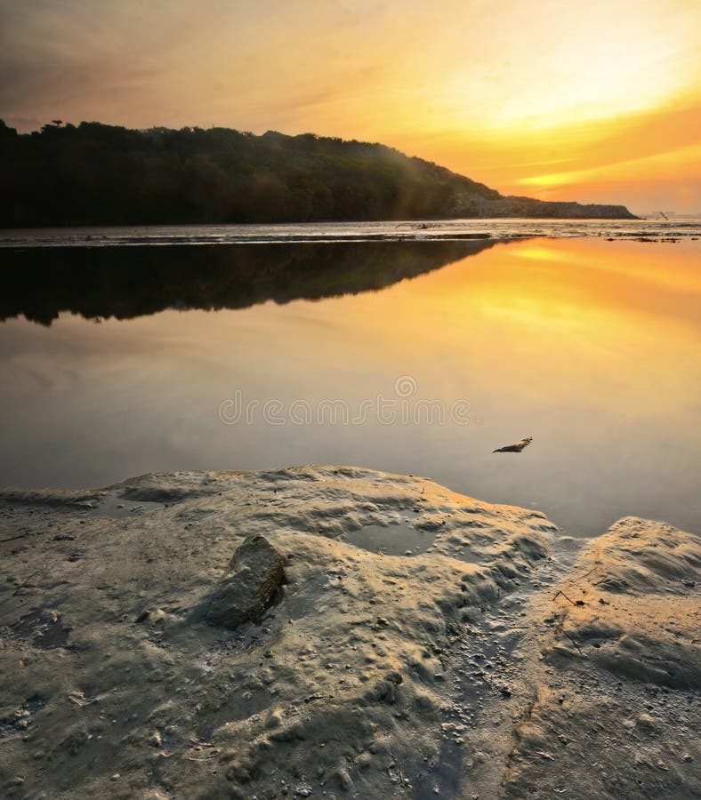 Single Stone during Sunrise Stock Image - Image of tranquil, morning ...