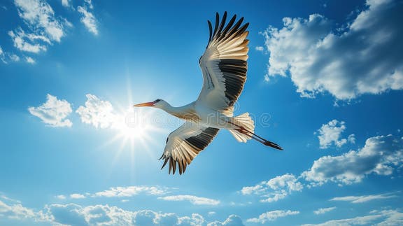 A Single Stork Flying Against a Blue Sky Stock Image - Image of freedom ...