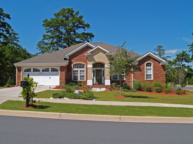 Single Story Brick Residential Home Stock Image - Image of house, small ...