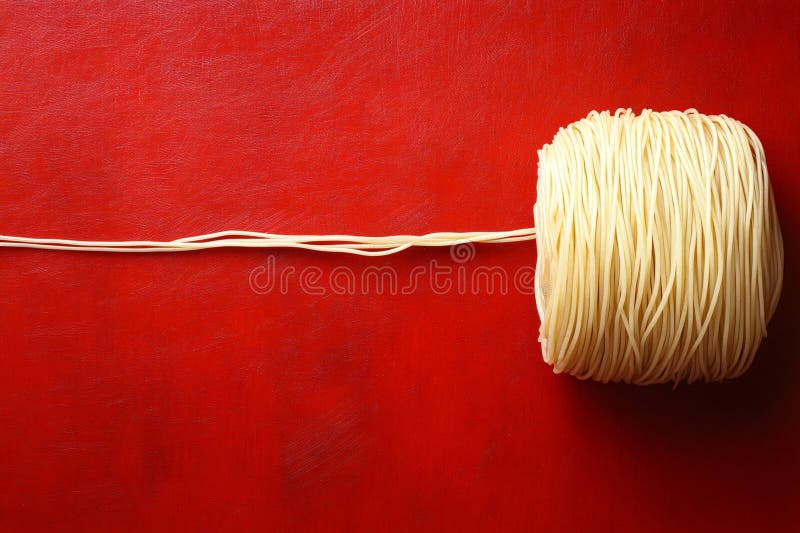A Single Strand of Spaghetti Resting on a Vibrant Red Table Top Creates ...