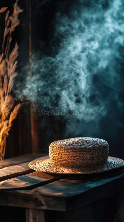 A Single Straw Hat Placed on Top of a Wooden Table Stock Image - Image ...