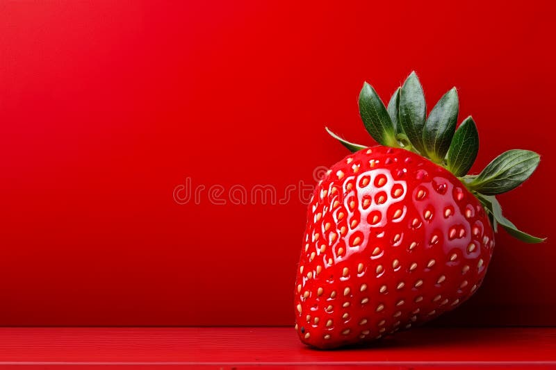 Single Strawberry Sitting Top Red Table Stock Photos - Free & Royalty ...