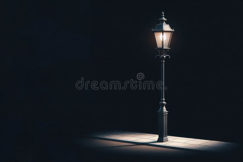Single Street Light in the Dark. Space for Text. Stock Image - Image of ...