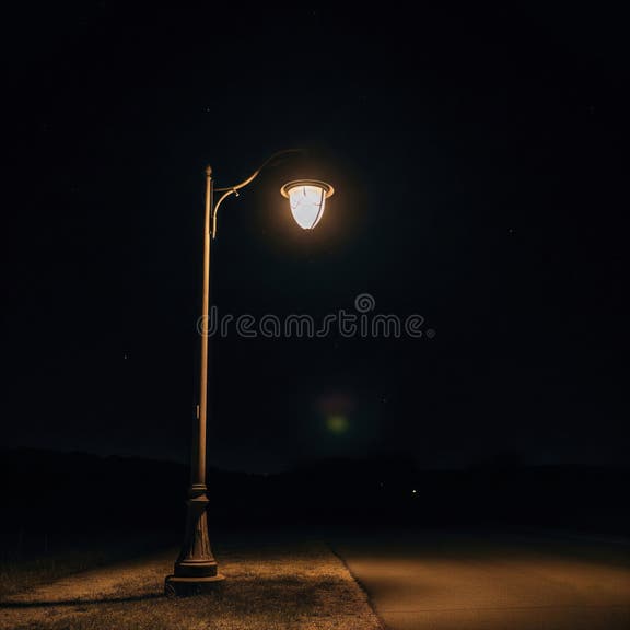 Single Street Light in the Dark. Space for Text. Stock Photo - Image of ...