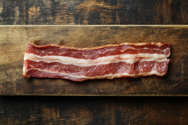 Single Strip of Bacon Resting Diagonally on a Rustic Wooden Cutting ...