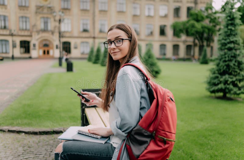 Single Student Girl Studying Reading Notes Stock Image - Image of ...