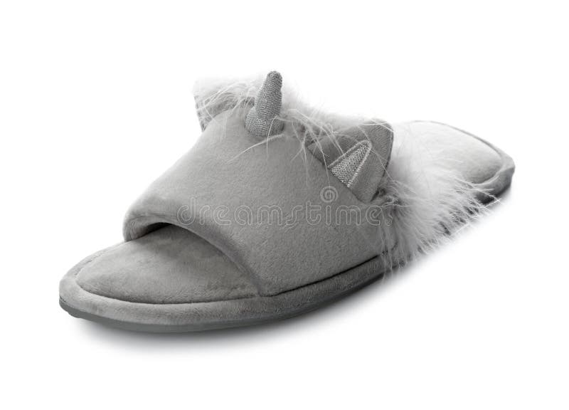 Single Stylish Soft Slipper on White Background Stock Photo - Image of ...