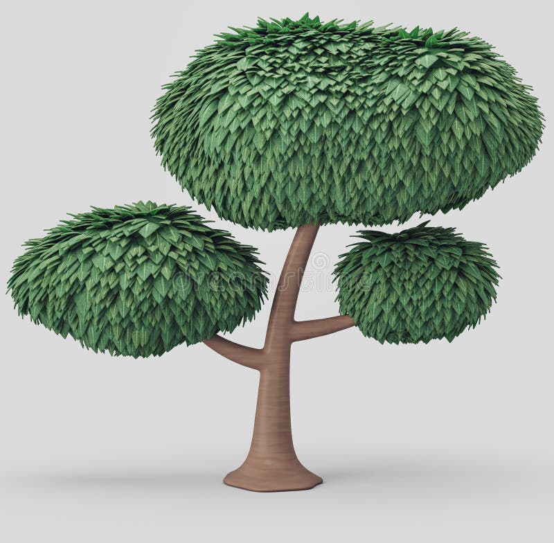 Single Stylized Tree Model with Covered with Green Leaves, 3d Rendering ...