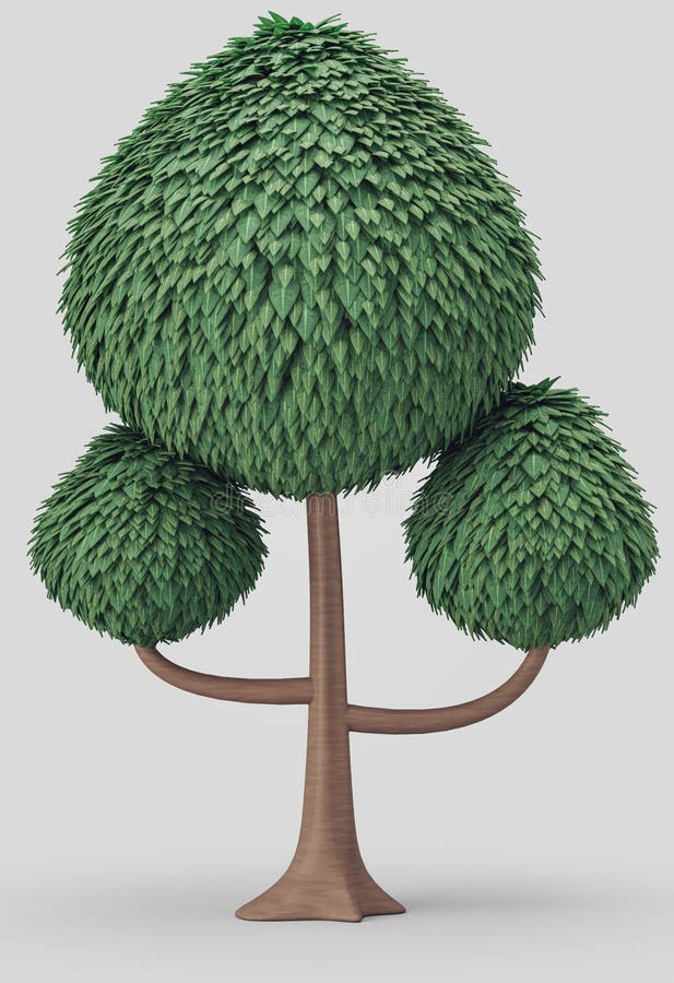 Single Stylized Tree Model with Covered with Green Leaves, 3d Rendering ...