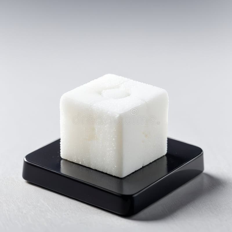 Single Sugar Cube on a Black Square Plate Stock Photo - Image of ...
