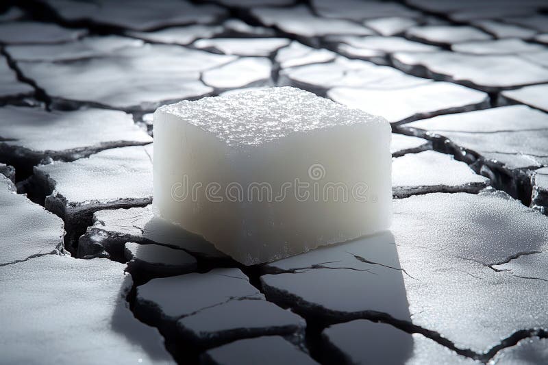 Single Sugar Cube on Cracked Surface, Symbolizing Diabetes Risk. Stock ...