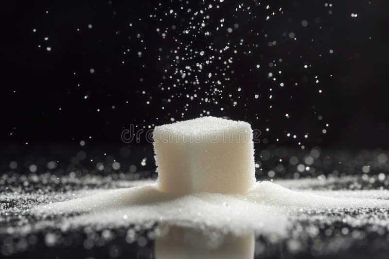 A Single Sugar Cube Dramatically Lit on a Black Background ...