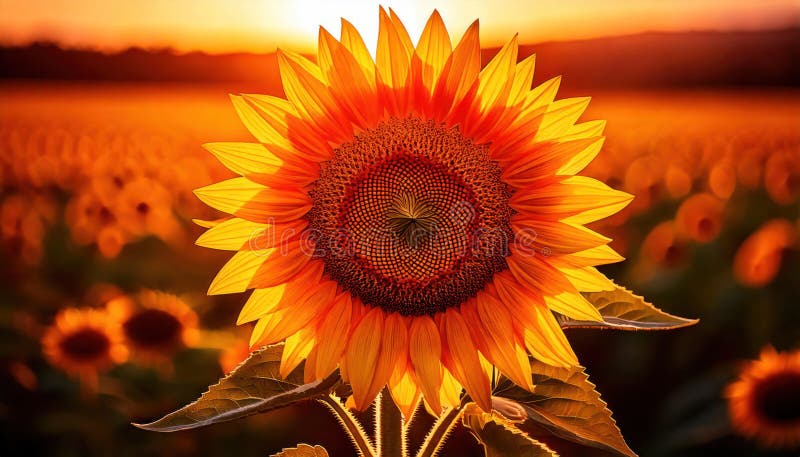 A Single Sunflower in a Field, Facing the Sun Stock Illustration ...