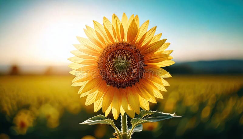 A Single Sunflower in a Field, Facing the Sun Stock Illustration ...