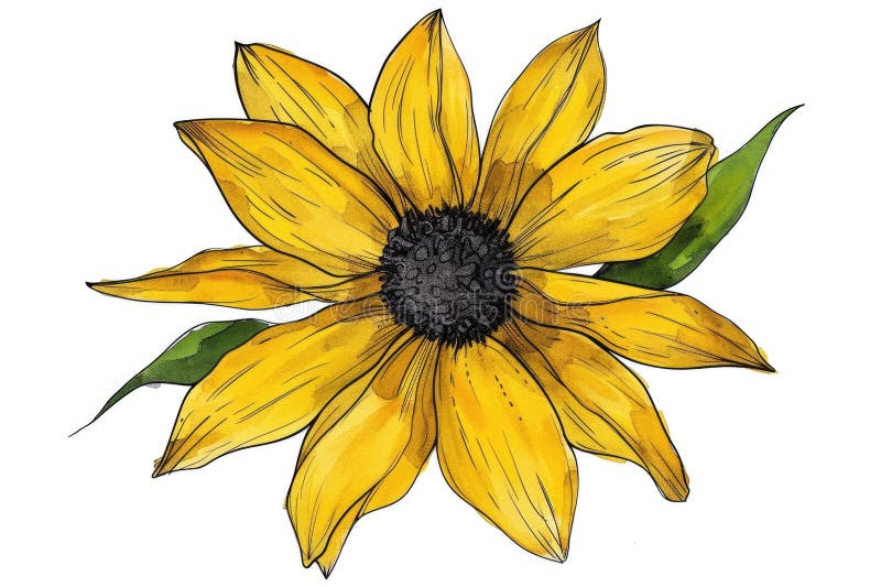 A Single Sunflower with Green Leaves, Perfect for Illustrations or ...