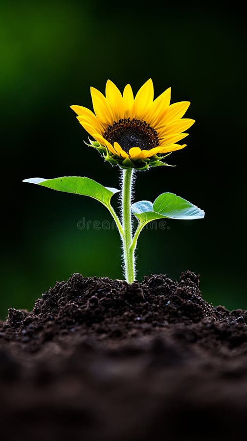 A Single Sunflower Growing Out of the Ground Stock Photo - Image of ...