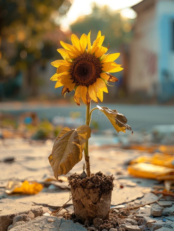 Single Sunflower Growing in Rough Soil in Natural Light Stock Photo ...