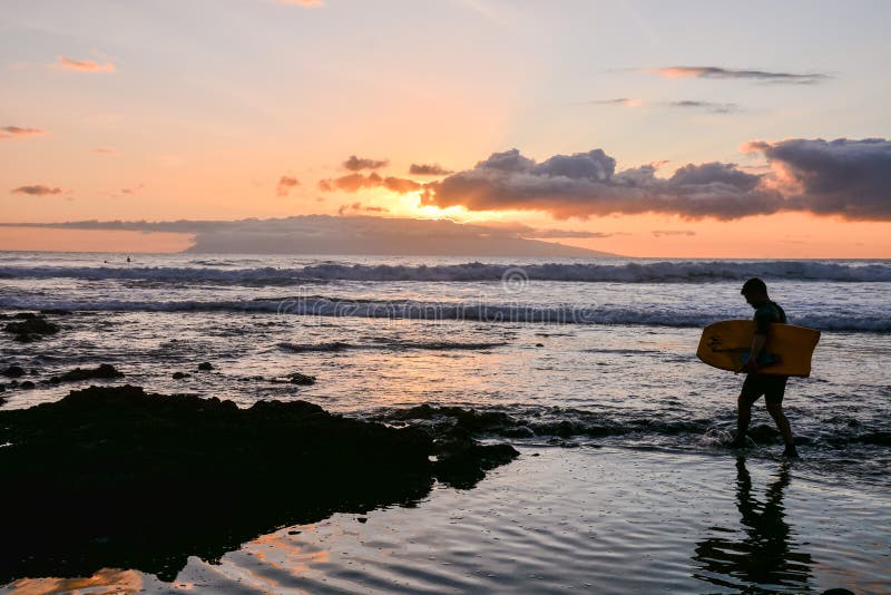 Surfer at Sunset on a Calm Ocean Editorial Image - Image of sport, calm ...