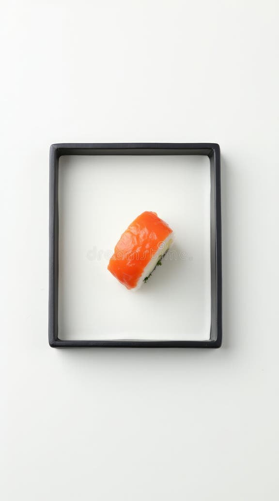 A Single Sushi Roll Placed Precisely in the Center of a Thin Black ...