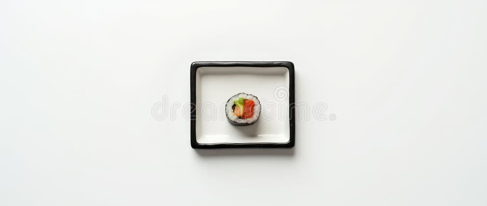 A Single Sushi Roll Placed Precisely in the Center of a Thin Black ...