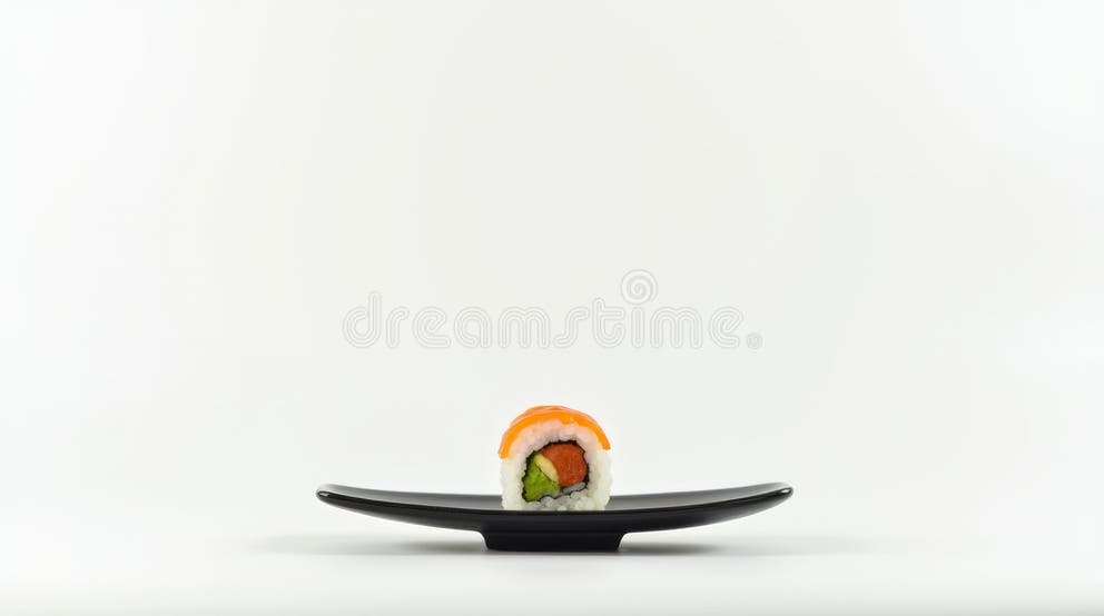 A Single Sushi Roll Placed Precisely in the Center of a Thin Black ...