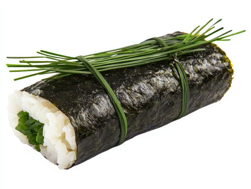 Single Sushi Roll with Precise Garnish Details Isolated Stock ...