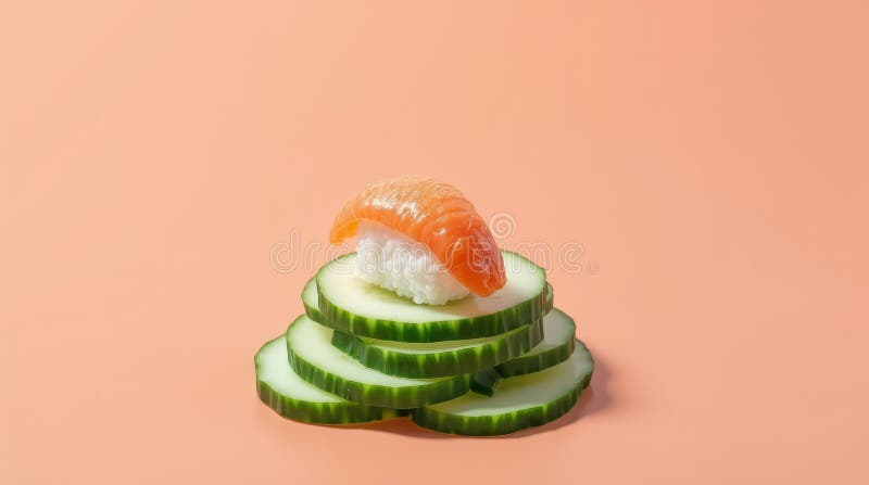 Single Sushi Roll on a Raised Platform of Sliced Cucumber Placed on a ...
