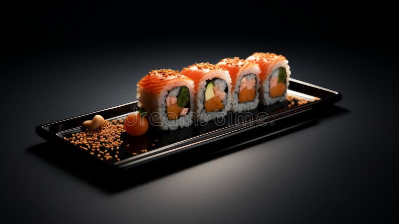 Single Sushi Roll on Table in Sushi Bar. Neural Network Ai Generated ...