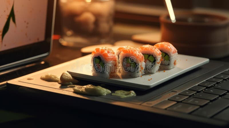 Single Sushi Roll on Table in Sushi Bar. Neural Network Ai Generated ...
