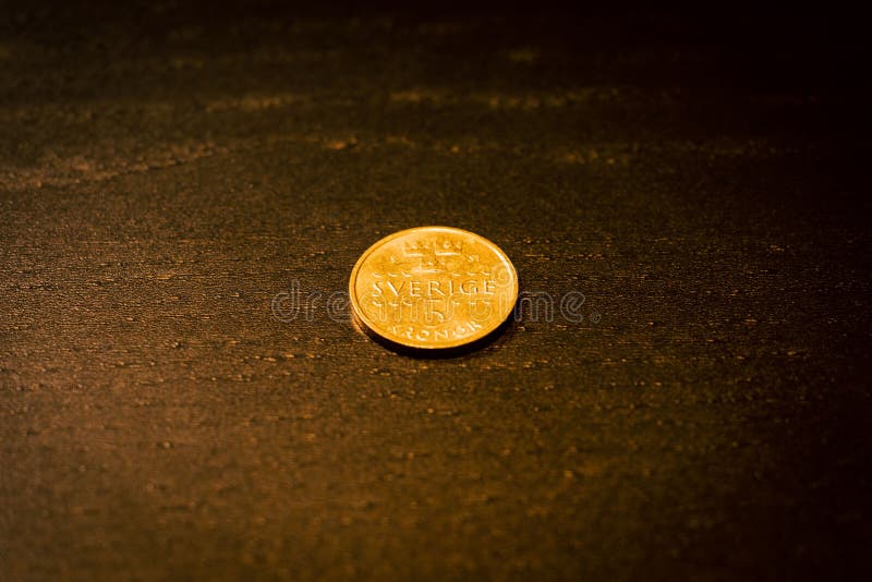 Single Swedish Five Krona Coin on a Black Surface Stock Image - Image ...
