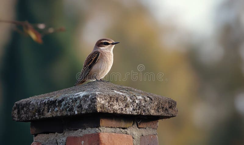 A Single Swift Resting on an Old Brick Chimney, Urban Contrast between ...