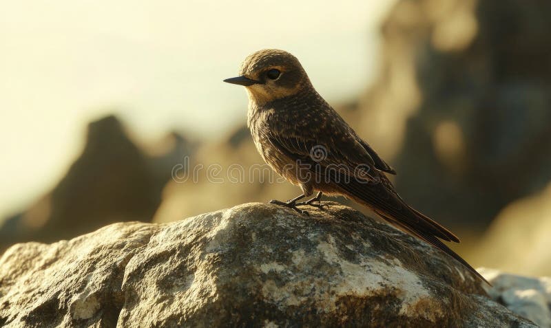 A Single Swift Sitting on a Rough-textured Rock, Coastal Cliffs in the ...